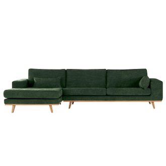 M&oslash;rteens home24 Ecksofa mit Longchair Gr&uuml;n/Dunkelgr&uuml;n Webstoff Cieli 281 x 81 x 153cm Longchair davorstehend links Buche Hell Modern