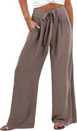 Generic Pantalon large pour femme avec taille réglable et poches amples décontractées avec noeud à nouer, 2026, autre, XXL