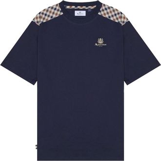 Aquascutum Homme, Tops, Bleu, Taille: 2XL CC Shoulder Club Check Tee