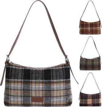 Generic Kexpery Sac &agrave; bandouli&egrave;re &agrave; carreaux dautomne avec fermeture &agrave; glissi&egrave;re, sac sous les aisselles pour femmes, quotidien (marron)