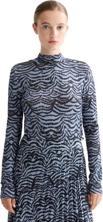 Scotch & Soda Lang&auml;rmeliges T-Shirt mit Stehkragen und durchgehendem Druck, Ikat Feather Blue V457, M