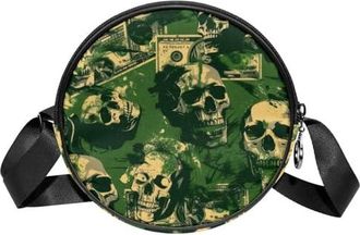 Generic Sac &agrave; bandouli&egrave;re rond pour femme, motif t&ecirc;te de mort camouflage, petit sac &agrave; bandouli&egrave;re avec fermeture &eacute;clair, bretelles r&eacute;glables, sac &agrave; main rond 