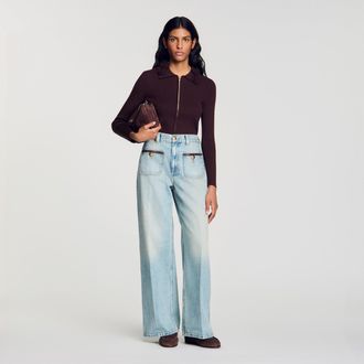 Sandro Cardigan mit floralem Zierkragen