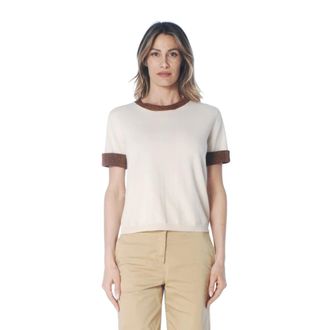 KANGRA Maglia girocollo manica corta con profili in lurex - - Knitwear - Damen - Beige - S