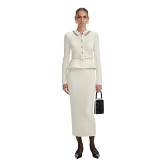 Self Portrait Femme, Robes, Beige, Taille: 38 FR Wool Peplum Knit Midi Dress