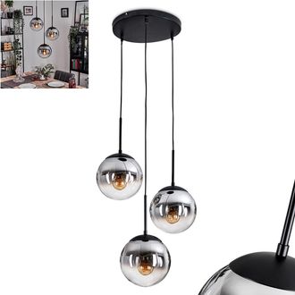 HOFSTEIN H&auml;ngeleuchte Gastor, H&auml;ngelampe aus Metall/Glas in Schwarz/Rauchfarben/Klar, Leuchte im modernen Retro/Vintage-Design mit Schirmen aus Glas (&Oslash; 20 cm),