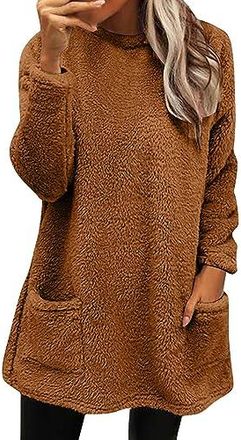 Generic Cihdmfb Pull en polaire Teddy pour femme - Hiver chaud - Sans capuche - Élégant - Couleur unie - Manches longues - Pull en polaire - Grandes tailles -