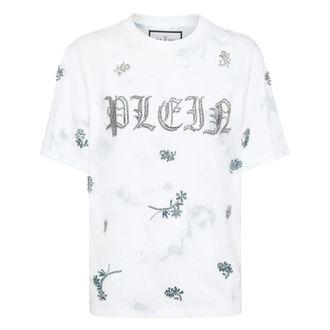 Philipp Plein Tie-Dye T-Shirt Rundhals SS Blumen - - Tops - Damen - Wei&szlig; - M