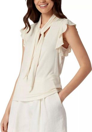 Lauren Ralph Lauren Blusentop Volants Flounces Blouse Kurze Ärmel mit Volants, V-Ausschnitt und Schalkragen zum Knoten