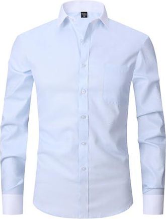 Generic Chemise daffaires en lin pour homme - Coupe droite - Manches longues - Ray&eacute;e - &Eacute;l&eacute;gante chemise de loisirs avec boutonni&egrave;re - Couleur unie - Chemise p