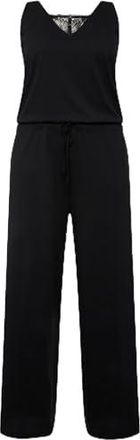 Ulla Popken Jumpsuit, Spitze, V-Ausschnitt, &Auml;rmellos Combinaison, d&eacute;tails en Dentelle, Noir, 58-60 Femmes