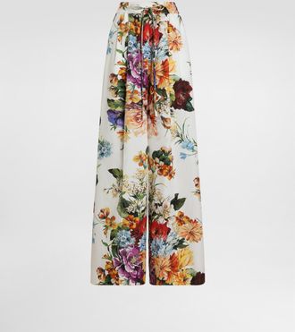 Dolce & Gabbana Hose Aus Popeline Mit Blumenbouquet-print - Frau Hosen Und Shorts Drucken 44