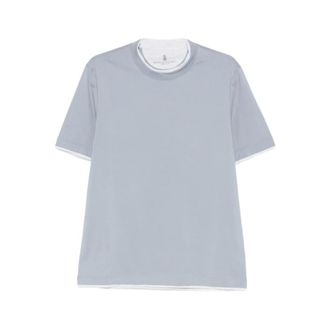 Brunello Cucinelli Baumwolljersey T-Shirt mit Rundhalsausschnitt - - Tops - Herren - Blau - 2XL