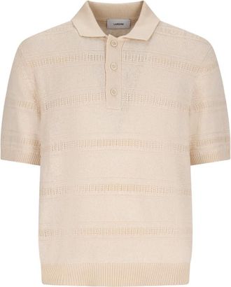 Lardini Homme, Tops, Beige, Taille: L Polo en Maille de Coton Cr&egrave;me &agrave; Rayures