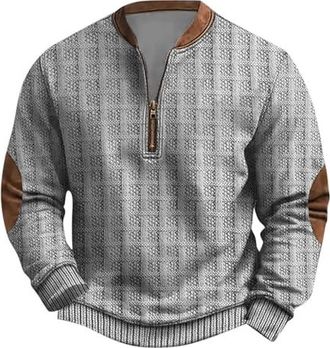 Generic Pull en tricot &eacute;pais pour homme avec fermeture &eacute;clair et manches longues imprim&eacute; sans col et sans capuche, gris, 3XL