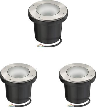 LEDs Com 3 Stück Bodeneinbauleuchte BOFU für außen, IP67, schwenkbar, edelstahl, rund, 150mm Ø, 1x GU10 max. 15W, Milchglas