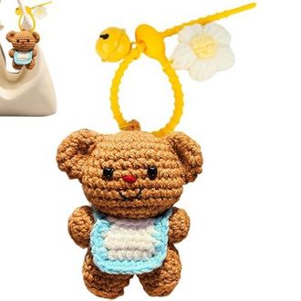 Generic Porte-cl&eacute;s ours en crochet - 8,5 x 7 cm fait &agrave; la main en forme dours tricot&eacute;, breloque de sac | Accessoire &eacute;l&eacute;gant pour sacs, sacs &agrave; dos, cl&eacute;s de voi