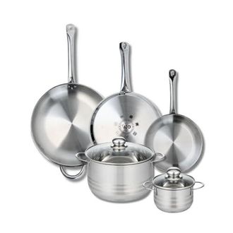 Fackelmann ELO 9885650 Batterie de cuisine 5 pièces, Ensemble de 3 Poêles de cuisson 24, 28 et 32 cm et 2 faitouts 14 et 24 cm Elo Profi Brillant, inox, inductio