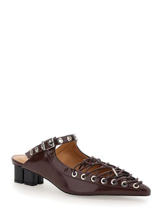 Ganni Womens Brown Pointed Toe Sandals With Laces Biobased Polyurethane