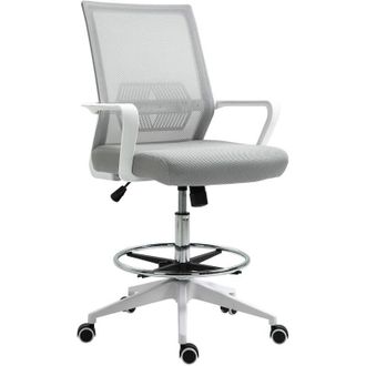 HOMCOM Homcom - Fauteuil de bureau chaise de bureau assise haute r&eacute;glable dim. 64L x 59l x 104-124H cm pivotant 360&deg; maille respirante gris
