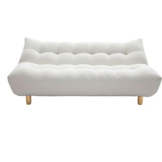 Miliboo Canapé convertible scandinave 3 places en tissu effet laine bouclée blanc et bois clair YUMI