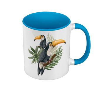 Fabulous Tasse, hochwertig, Blau - Tukan Tropical Tree Exotic Dschungel Vogel - Tasse mit Henkel und farbigem Innenfutter