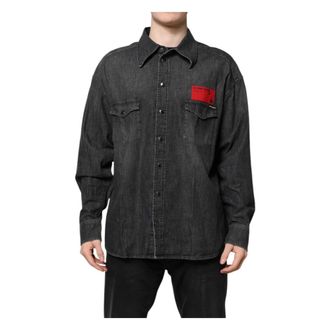 Dolce & Gabbana Lang&auml;rmeliges Jeanshemd mit Knopfleiste - - Shirts - Herren - Grau - 2XL