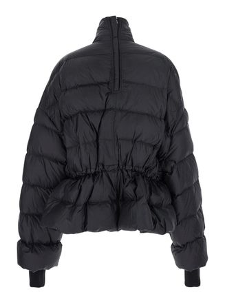Rick Owens Womens Black Down Jacket With Drawstring Waist Nylon Puffer