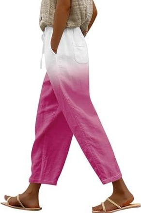 Generic Pantalon en coton et lin pour femme - Jambe large - Pantalon de plage d&eacute;t&eacute; confortable - Pantalon de yoga Palazzo XIYU26010, rose vif, XXL