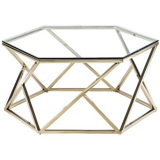 Vente-Unique Table basse en verre tremp&eacute; et acier inoxydable - Dor&eacute; - KERIANE de Pascal MORABITO