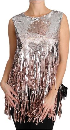 Dolce & Gabbana Top &agrave; franges paillet&eacute;es - Femme - Tops - Multicolore - Taille: 34 FR