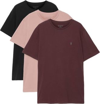 AllSaints lot de 3 t-shirts &agrave; manches courtes Brace col rond en woodrose/rouge/noir-Multi