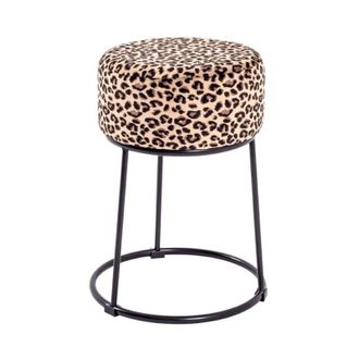 Paris Prix Paris Prix - Tabouret en Velours Motif L&eacute;opard 46cm Marron