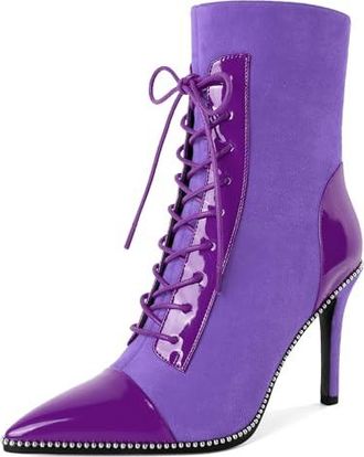 EDEFS Femme Bottines 9.5 CM Haut Talon Stiletto Pointues Bottes Confortables Noeuds D&eacute;coration Violet EU41