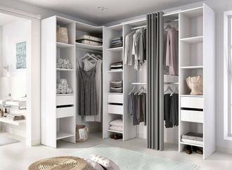 Dmora Gro&szlig;er Kleiderschrank Biaena, Schlafzimmerm&ouml;bel, Schrank, Garderobe, 234x141 h205 cm, Wei&szlig;