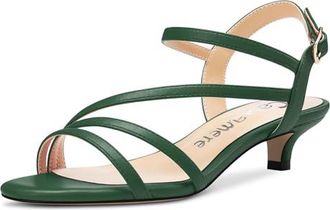 Castamere Femmes Ouvert Bout Bas Kitten Talon Heel Lanières Cheville Sandales Boucle Dress Bureau Décontracté Chaussures 3.5 CM Heels Vert Foncé 44 EU
