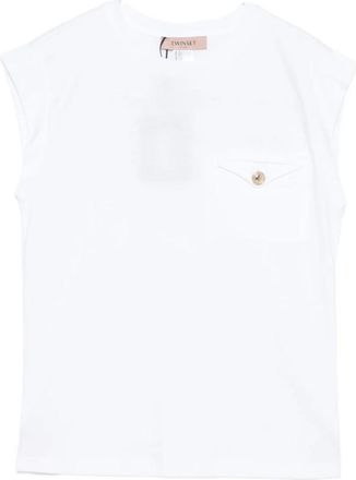 Twinset Femme, Tops, Blanc, Taille: 40 FR Pocket Button Detail T-shirt