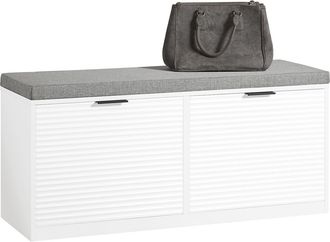 SoBuy FSR147-W Sitzbank Sitzkommode Schuhkipper mit Sitzfläche Schuhtruhe 2 Klappen mit Schuhfach Landhausstil Weiß BHT ca. 105x48x35cm