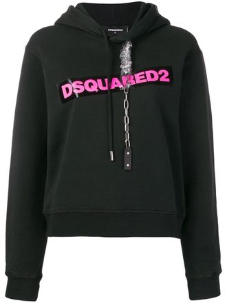 Dsquared2 sweat &agrave; capuche imprim&eacute; &agrave; d&eacute;tail de cha&icirc;ne - Noir