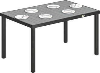 OUTSUNNY Table de jardin - Outsunny - 4 &agrave; 6 personnes - rectangulaire - plateau &agrave; lattes et pieds en acier - 140 x 90 x 74 cm - gris
