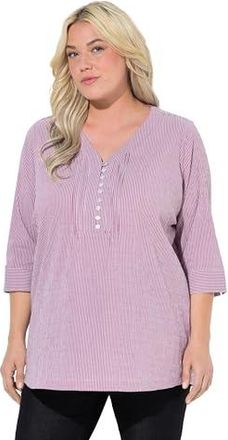 Ulla Popken Femme Grandes Tailles Tunique en Tissu gaufr&eacute;. Manches 3/4. D&eacute;collet&eacute; coeur et Plis Fantaisie Rouge Magnolia 54+ 797450820-54+