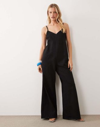 Asos Combinaison large en jean doux - Noir