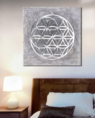 Gilde MF Megafuchs 3D Bild Lebensblume grau/silberfarben mit 3D Elementen Wandbild Moderne Kunst Handmade