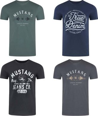 Mustang Jeans Tshirt Herren Baumwolle Regular Fit 4er Pack Set Rundhals Kurzarm Sommer Tee Shirt Logoprint XXL, Größe:XXL, Farbe:Farbmix (P27)
