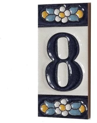 Generic Hausnummern und Buchstaben aus Keramik, blaues Blumenmuster, Gr&ouml;&szlig;e: 7,5 cm x 3,5 cm (Nummer 8)