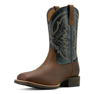 Ariat Mens Hybrid Ranchwork Waterproof Western Boots in Tavern Taupe Dark Denim, D Medium Width, Size 44.5, by Ariat