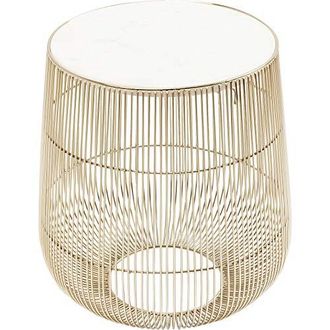 Kare Design Design Beistelltisch Beam, Wei&szlig;/Gold, rund, 27cm Durchmesser, Marmor Tischplatte, Couchtisch, Nachttisch, Stahlgestell, 35x32x32 cm (H/B/T)