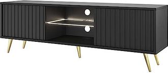 Selsey TV Schrank Board Sideboard Fernsehtisch Fernsehschrank Mit Lamellen 135 cm Goldene Beine Schwarz Bello