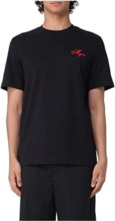 Msgm Msgm - T-shirt en coton avec logo brod&eacute; - Homme - Tops - Noir - Taille: XL