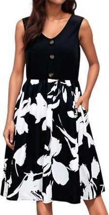 Generic Robe boh&egrave;me 2026 pour femme, robe d&eacute;contract&eacute;e, confortable et fluide, tunique trap&egrave;ze avec poches, &agrave; porter au quotidien, blanc, XXL